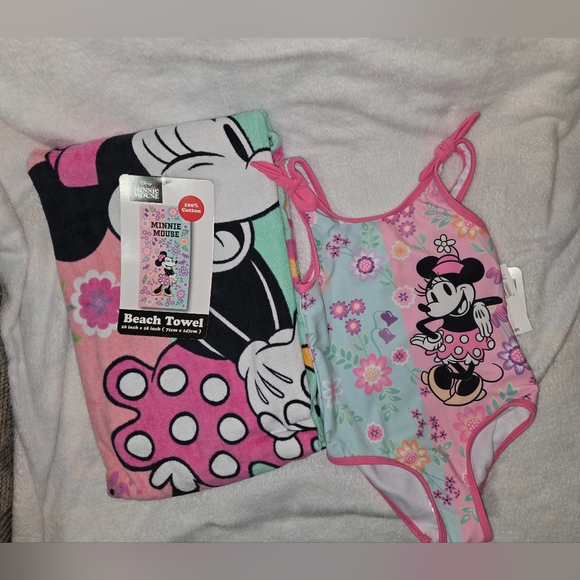 Disney | One Pieces | Disney Minnie Mouse Bathing Suit And Beach Towel ...